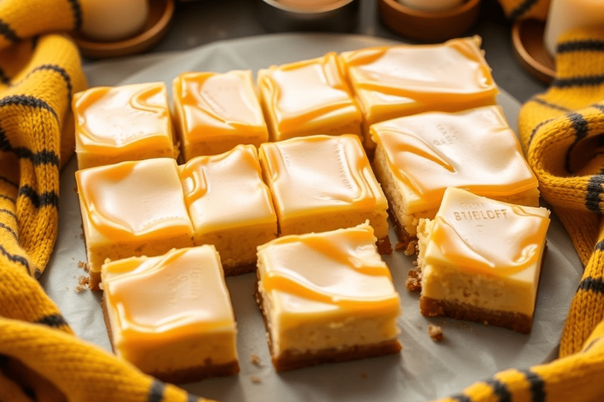 Hufflepuff’s Sweet Butterbeer Cheesecake Bars - Serena Recipes