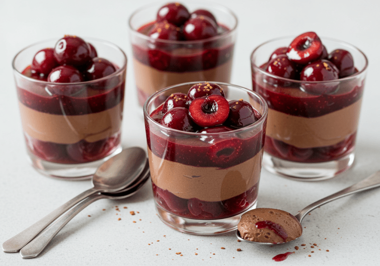 No Bake Cherry + Choco Mousse Cups - Serena Recipes